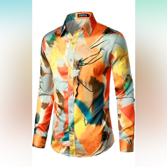 Zeroyaa | Shirts | Zeroyaa Mens Abstract Printed Slim Fit Long Sleeve ...